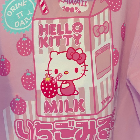 Hello Kitty | Tops | New Sanrio Hello Kitty Strawberry Milk Pink Hoodie ...
